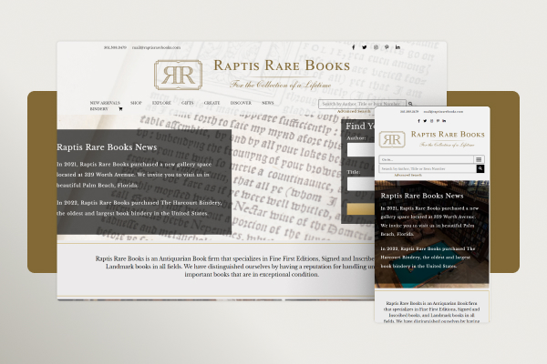Raptis Rare Books - B2B Website Platform Developer - Bright Vessel